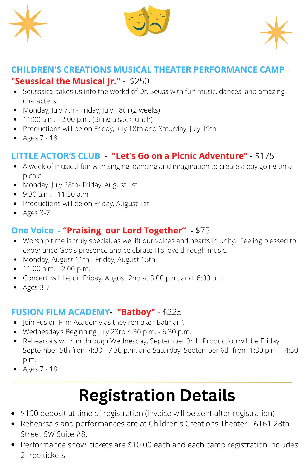 Shows/Auditions/Camps – Children's Creations